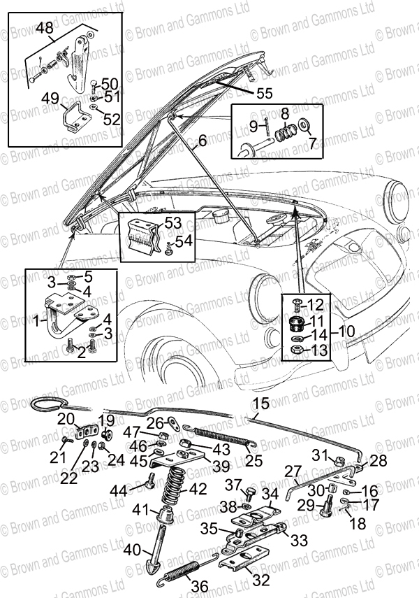 Bonnet fittings & release mechanism - Body panels - MGA - Classic MG ...