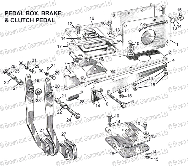 Pedal box. Clutch & brake pedal - Brakes & Fittings - MGA - Classic MG ...